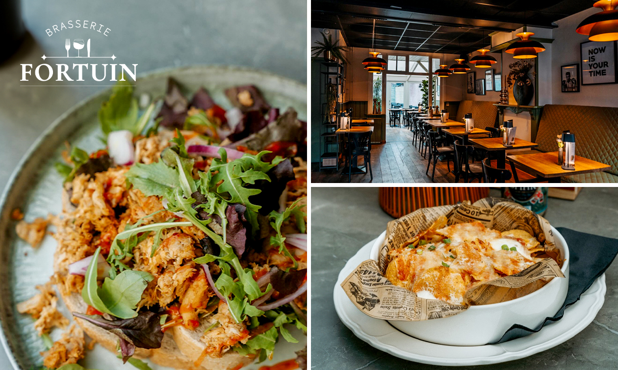 Brasserie Fortuin, Drankjes + nacho's, 2-gangenlunch of belegd broodje ...