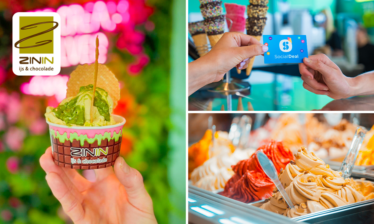 ZININ ijs & chocolade, Strippenkaart voor 12 bollen ijs + 2x slagroom ...